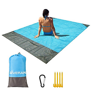 GIVERARE Sandfree Beach Blanket, Waterproof Picnic Blanket, Quick Drying Indoor&Outdoor Family Mat with 4 Stakes&4 Corner Pockets for Travel, Camping, Hiking, Music Festival