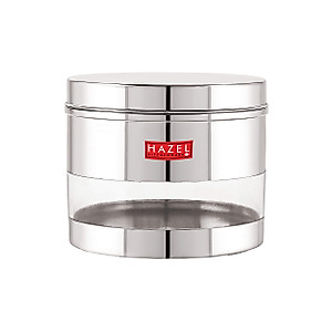 HAZEL Stainless Steel Containers Set For Kitchen Storage Transparent See Through Glossy Finish Storage Jars Dabba, Set of 6, 1500 ML Each, Silver