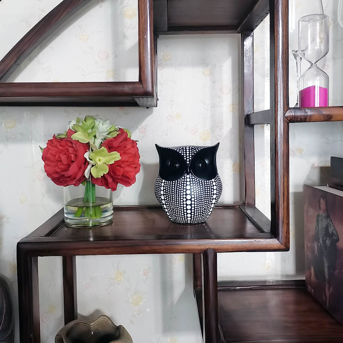 HOWFIELD Resin Owl Statue Home Decor - Black Owl Sculpture, Bird Statue, Small Accents for Bedroom, Office, Garden, Bookshelf, TV Stand Figurines(Black)