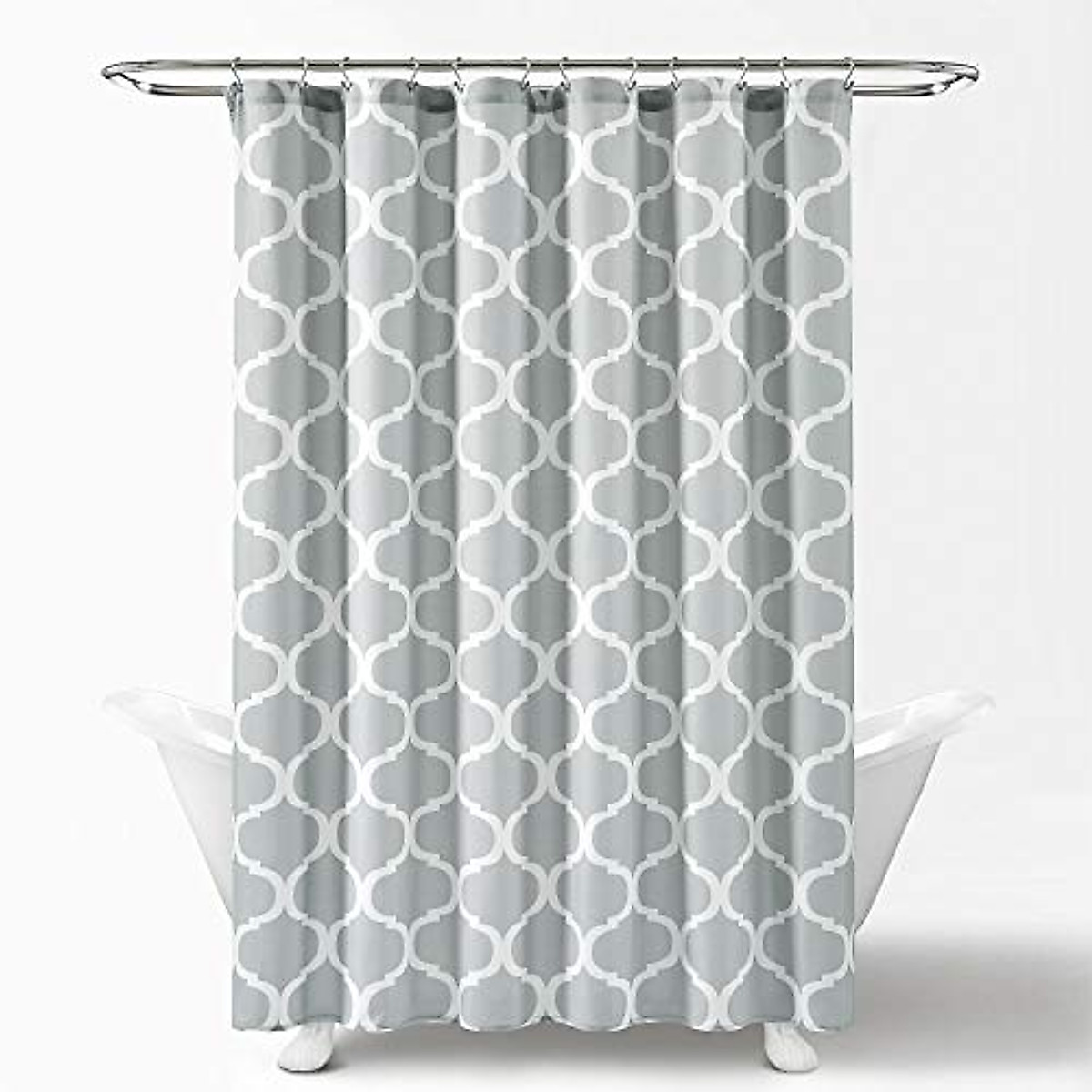 Lush Decor Washable and Durable, 72" x 72" Bathroom Shower Curtain with Bold Trellis Print on Soft Gray Fabric, Light