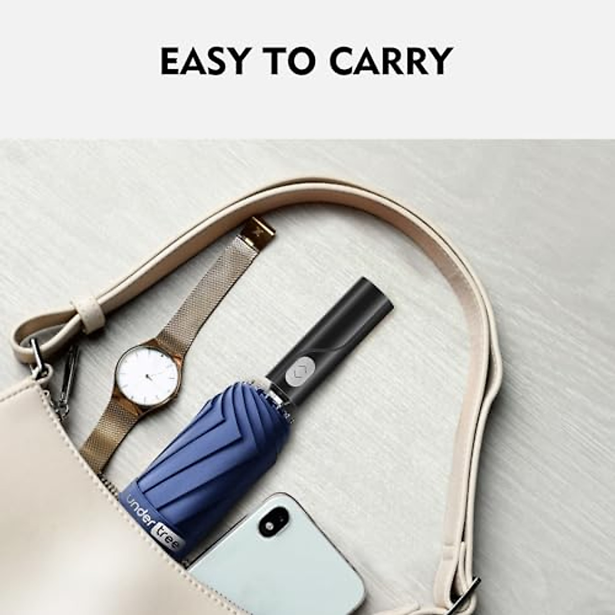 Umbrella Windproof Travel Umbrella,10-Ribs Wind Resistant Folding Umbrella,Lightweight, Compact, Portable, Automatic Umbrella,Anti-UV, Sun&Rain, Waterproof Umbrella,Backpack, Navy Blue, 42 Inch