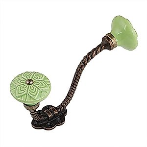 Indian Shelf 4 Pack Farmhouse Coat Hook | Green Wall Hooks for Hanging | Ceramic Double Robe Hooks | Wheel Modern Towel Hooks [3.17 cm]