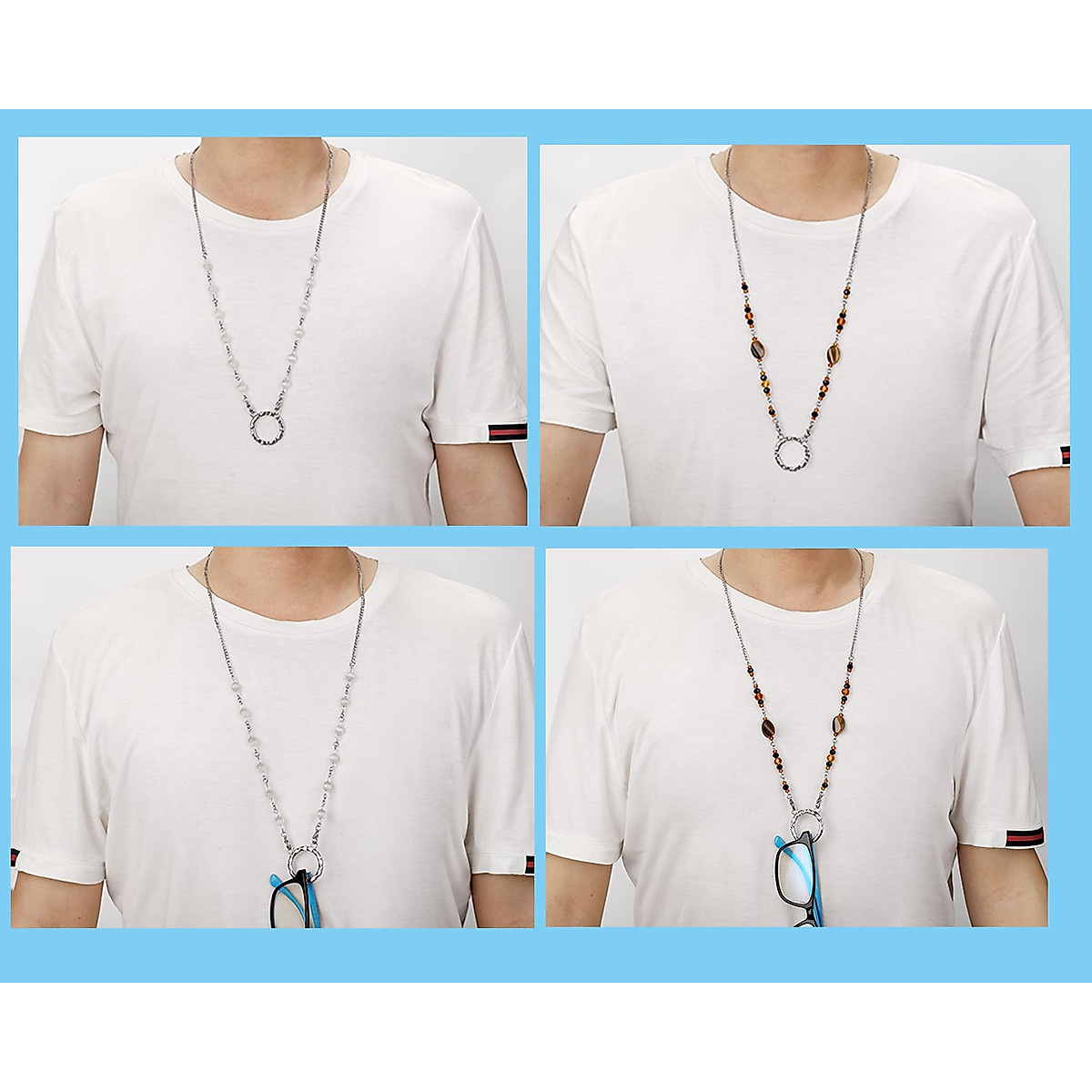 Glasses Holder Chain Loop Eyeglasses Necklace Ring for Women Reading Glasses Sunglasses Necklace for Men (Hand-beaded - Turquoise green)