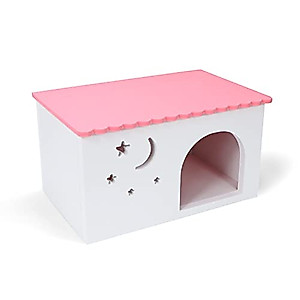 Wooden Hamster Hideout House Small Pets Sleeping Hut for Syrian Hamster Rat Mouse Baby Guinea Pig (Pink)