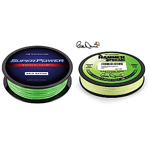 KastKing Superpower Braided Fishing Line & Hammer Braid Fishing Line Chartreuse, 4 Strand, 15LB, 300Yds