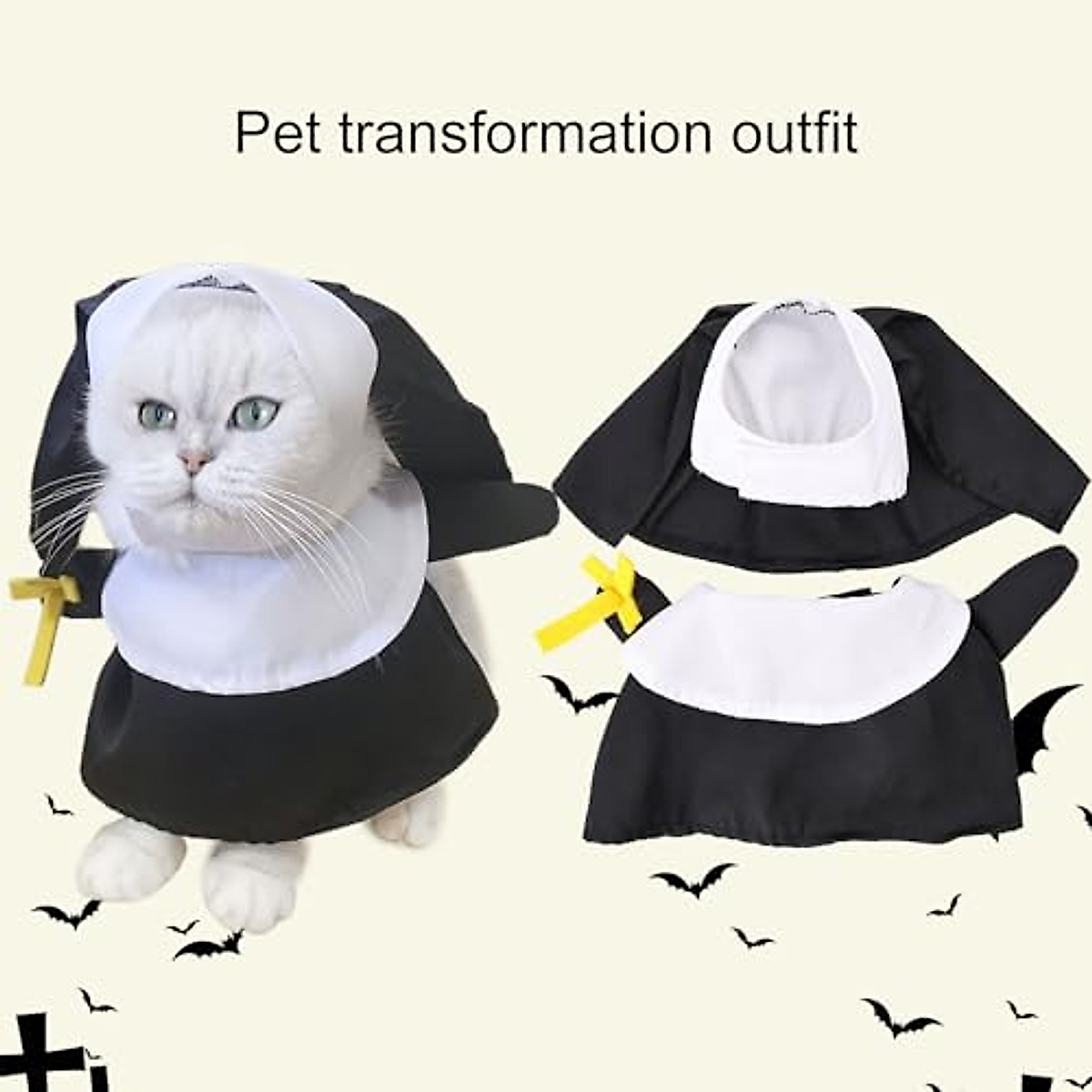 tinysiry 1 Set Pet Costume,Real Standing-up Nun Funny Three-Dimensional Dog Cat Costume, Soft Breathable Warm Pet Cosplay Dressing up,Pet Clothes for Party Black