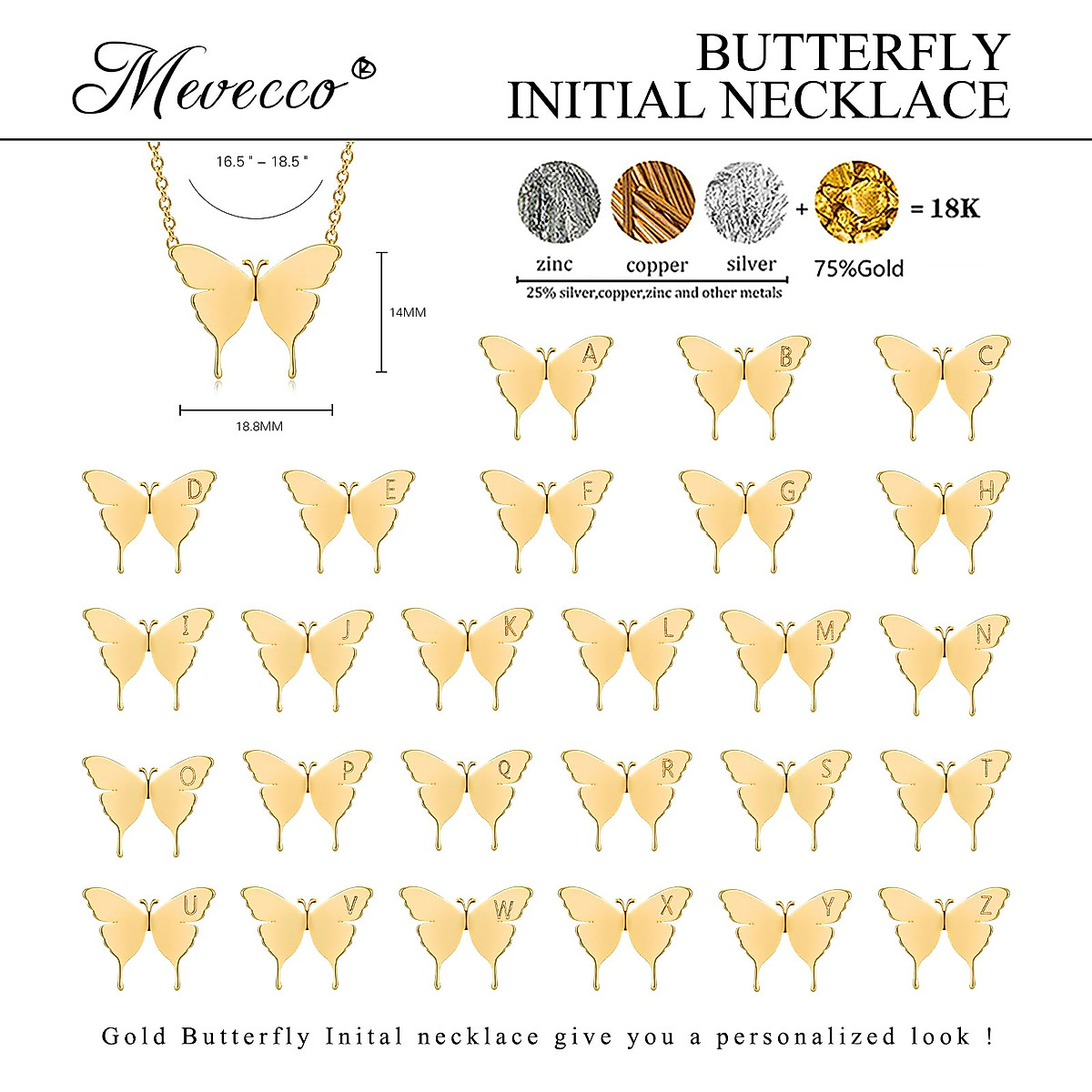 MEVECCO Gold Butterfly Pendant Necklaces,18K Gold Plated Dainty Cute Handmade Jewelry for Women …