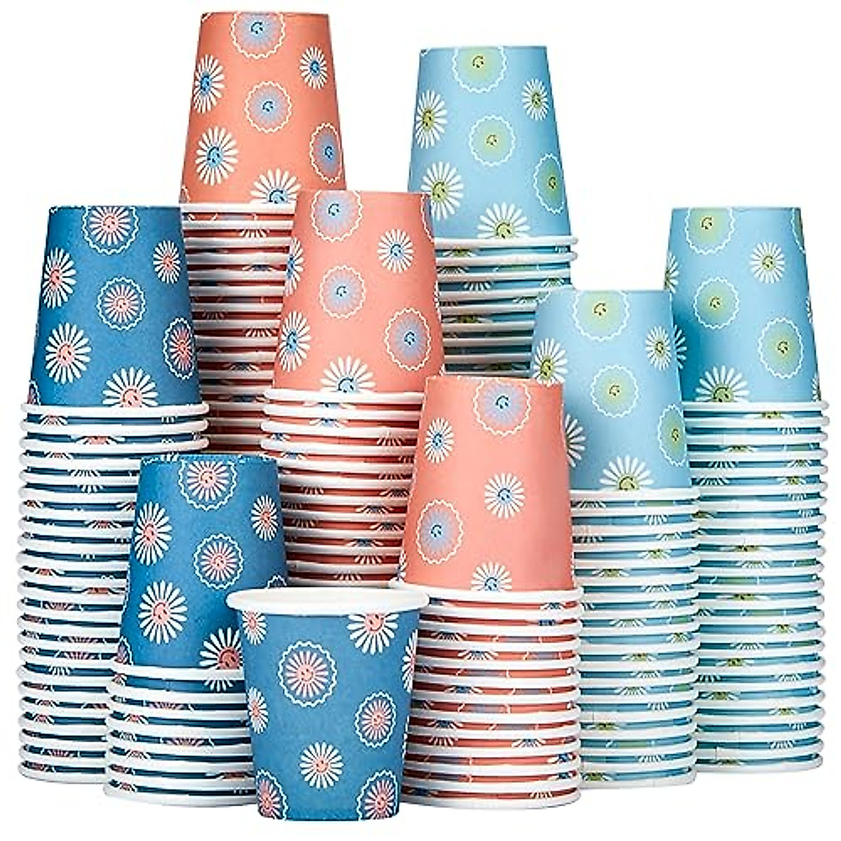 SIUQ [600 Pack 3 oz Paper Cups,Disposable Bathroom Cups,Mini Mouthwash Cups,Small Cups for Holiday Christmas Party,Hot/Cold Beverage Drinking Cup for Gargle Espresso Juice Medicine (Daisy)