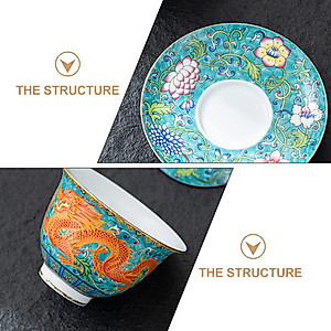 YARNOW Chinese Porcelain Teacup, 1Set of Gaiwan Tureen Cover Bowl Lip Cup Saucer Tea with Lid, Green Dragon