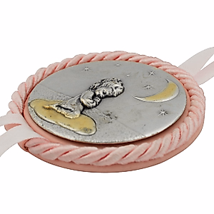 Crib Medal | Christian Religious Décor for Nursery | Great Gift for Baptism, Christening, or New Baby | Features Guardian Angel, Praying Child, or Holy Family | Made in Italy (Pink Praying Girl)