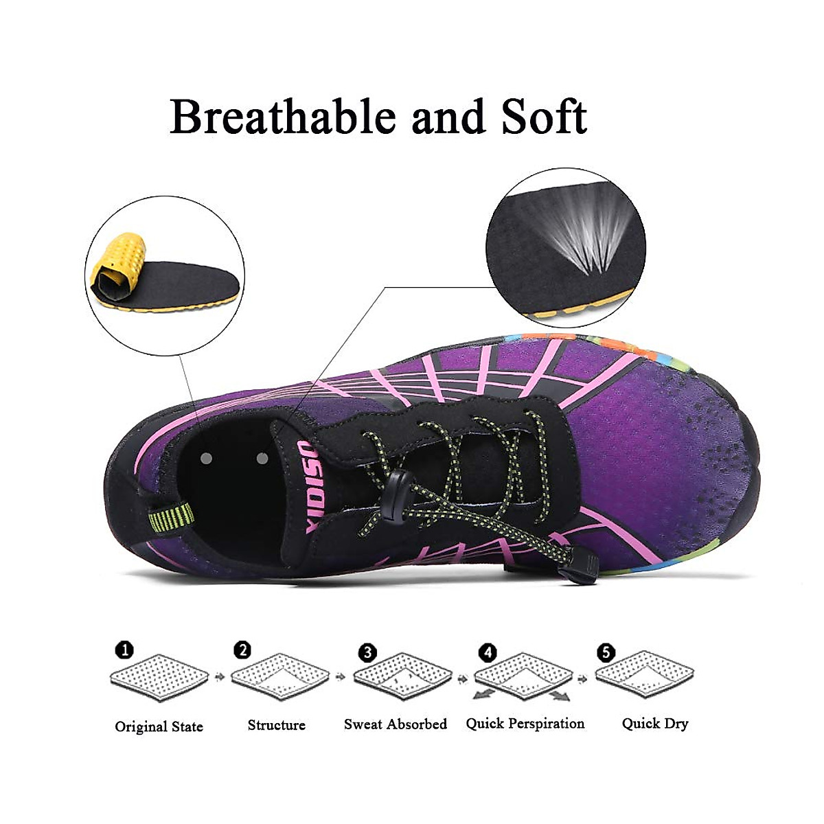 XIDISO Mens Womens Water Shoes Lightweight Quick Dry Barefoot for Swim Diving Surf Aqua Socks Sports Pool Beach Walking Yoga 6 Women/5 Men