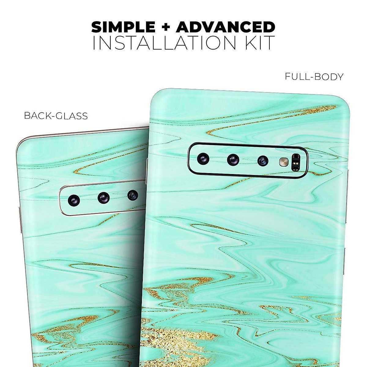 DesignSkinz Mint Marble & Digital Gold Foil V11 Protective Vinyl Decal Wrap Skin Cover Compatible with The Samsung Galaxy S20 (Screen Trim & Back Glass Skin)