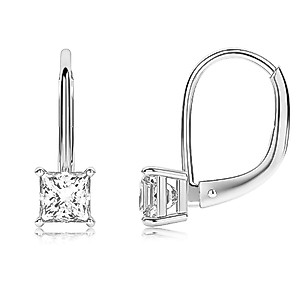 Mia Sarine Square Princess Cut Cubic Zirconia Drop Dangle Leverback Bridal Earrings for Women in Rhodium Plated Brass