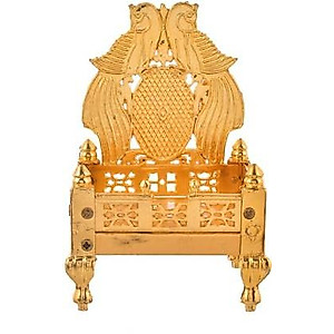 4x4 Inches Big Size Metal Singhasan for Ganesha Krishna God Idols - Gold Plated Ladoo Gopal Pooja Chowki for Temple Mandir Puja Idol Decoration Items 4x4x6 Inches