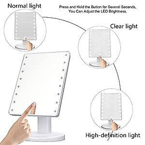 KOOKIN Lighted Vanity Makeup Mirror with 16 Led Lights 180 Degree Free Rotation Touch Screen Adjusted Brightness Battery USB Dual Supply Bathroom Beauty Mirror (White)