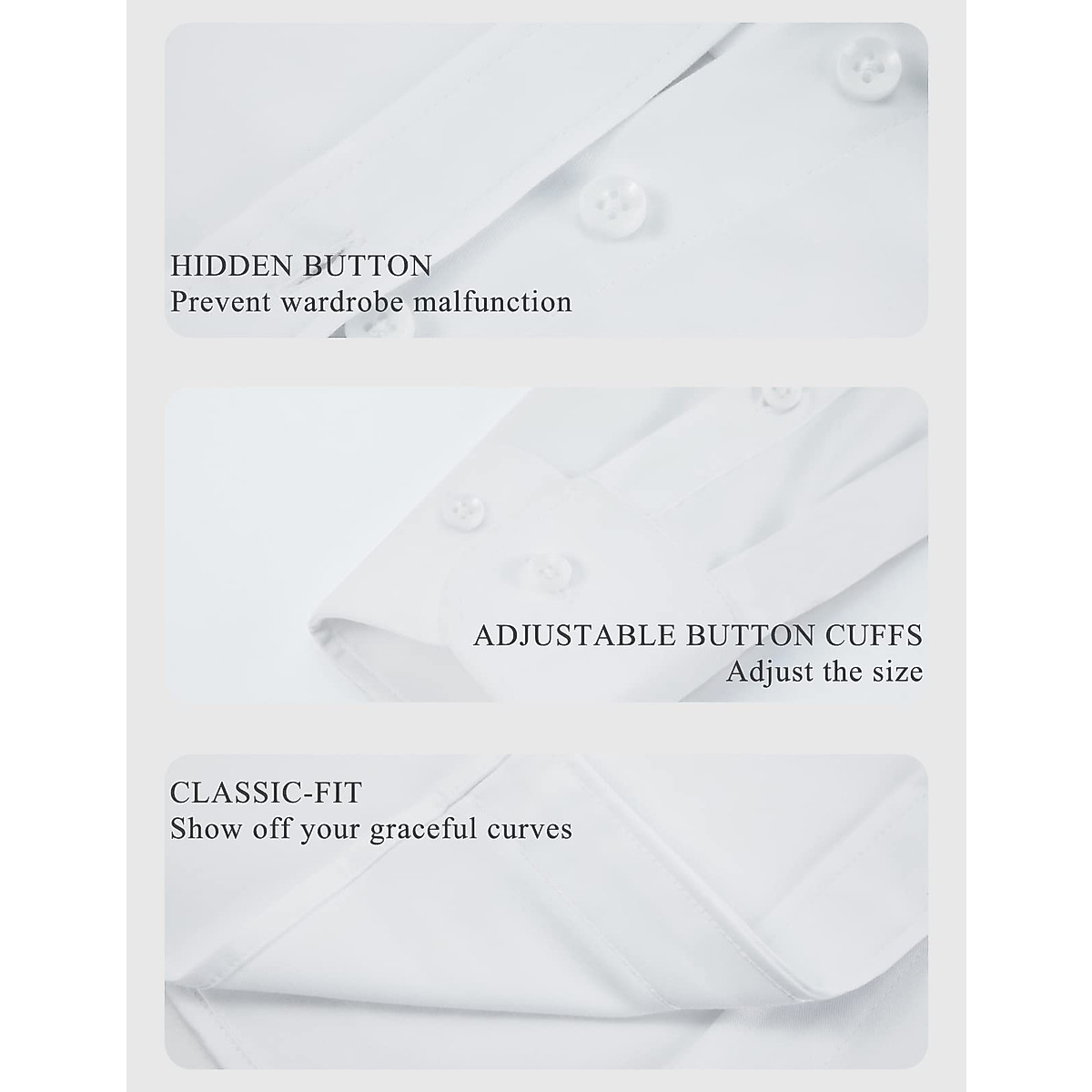 Tapata Women's Classic Button-Down Blouse Formal Work Dress Fitted Shirts Collared Long Sleeve Business Top, White, Large