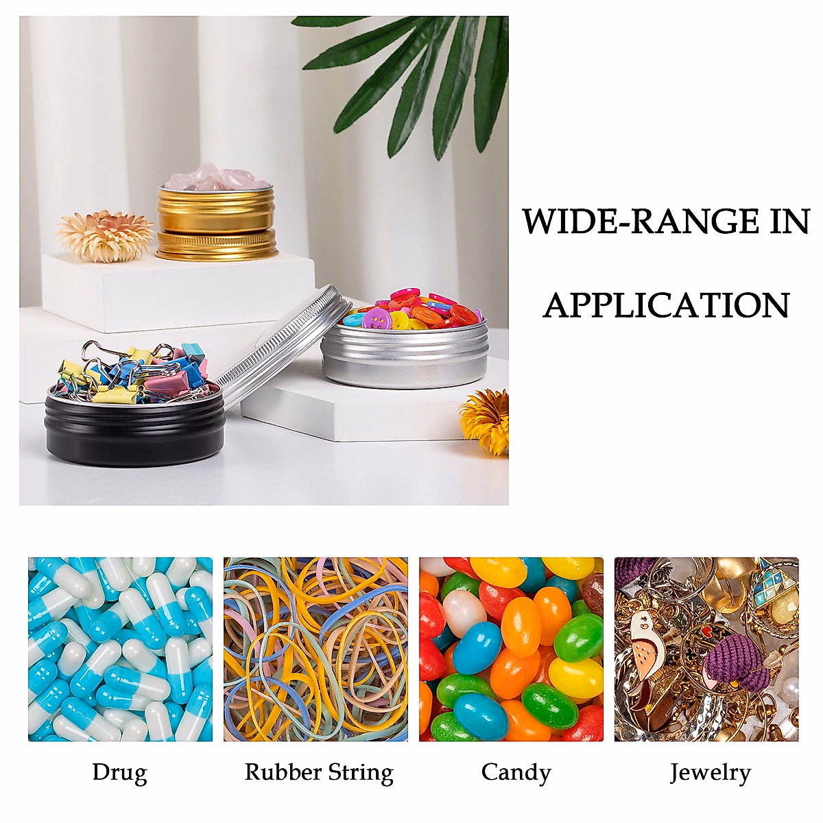 0.5 oz Screw Top Aluminum Tin Jar with Screw Lid and Blank Labels (Silver - Pack of 32)