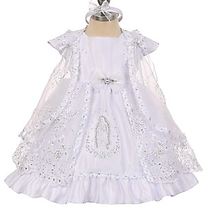 BluNight Collection Little Baby Girls Virgin Mary Embroidery Christening Baptism Dresses (0T1R5K) White 12M