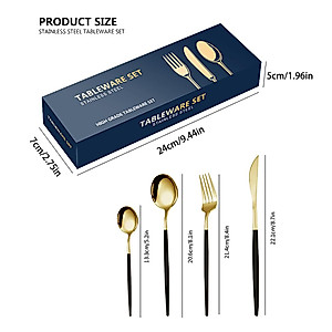 24Pieces Cutlery Set Stainless Steel Flatware Set Tableware Utensil Set with Gold Tea Spoon Food Knife Fruits Fork Set Service Eating Dinner for Kitchen Home Restaurant Hotel (Color)
