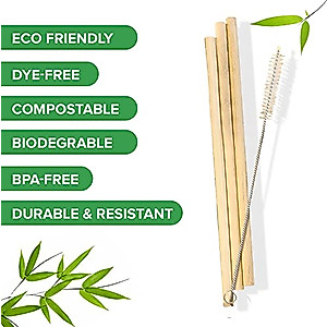 WorldFront Naturals Reusable Straws with Case & Straw Cleaner Brush - Eco Friendly Bamboo Straws Reusable Pack of 10, Used as Cocktail Straws, Smoothie Straws, Travel Straws, Coffee Straws