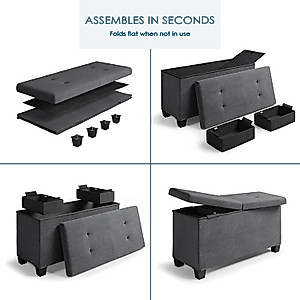 Storage Ottoman Bench with Storage Bins, 30-In Storage Bench for Bedroom End of Bed, Folding Foot Rest Ottoman with Storage for Living Room, Storage Chest Max 660lbs, Linen Fabric Grey Ottoman