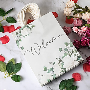 Chinco Welcome Bags White Wedding Gift Bags for Hotel Guests Black Letters Wedding Bags with Handles Paper Wedding Welcome Gift Bags Party Favors Bags for Wedding Birthday Party Supplies (48 Pieces)