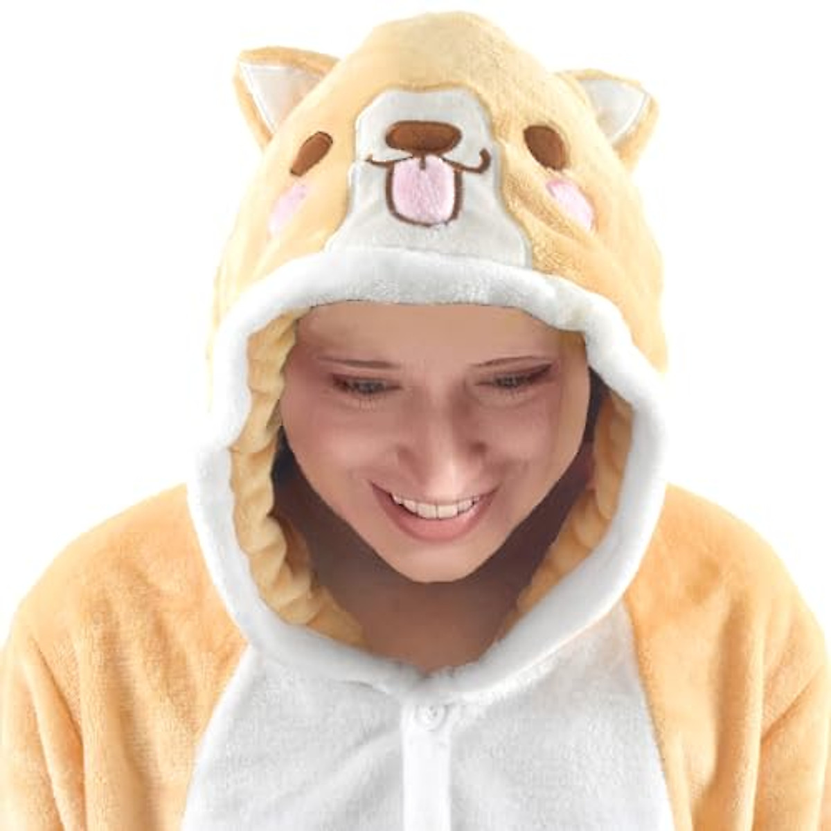 U-ParBoo Corgi Onesie Adult, Corgi Costumes Unisex Adult Onesie Pajamas Animal One Piece Halloween Costume Flannel Sleepwear Corgi L