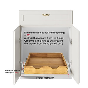 DINDON 1 Tier Pull Out Cabinet Organizer (20" W x 21" D) Single Tier Heavy Duty Slide Out Wood Drawer Under Sink Shelf Organization Storage