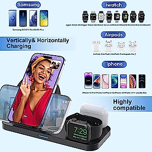 Wireless Charger, Fulsren 3 in 1 Qi-Certified Fast Charging Station Compatible Apple Watch & AirPods, iPhone 13/12/11/11Pro/11Pro Max/X/XS/XS/XR/8/8Plus, Qi-Enabled Andriod Phone(with QC3.0 Adapter)