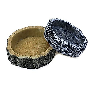 Tighall Reptile Food Bowls Reptile Ramp Dish Pets Imitation Wood Feeding Plate Tortoise Rock Food Dish Frog Water Bowls for Corn Snake Crawl Pet