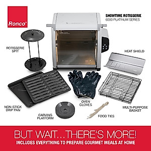 Ronco 6000 Platinum Series Rotisserie Oven, Digital Display, 12-Pound Capacity, Auto Shutoff, Includes Rotisserie Spit, Multi-Purpose Basket, 3 Cooking Functions: Rotisserie, Sear and No Heat Rotation