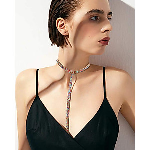 JERTOCLE 3 Row Rhinestone Choker Necklace Crystal Tassel Wide Collar Necklaces Gothic Diamond Charms for Women (rainbow color)