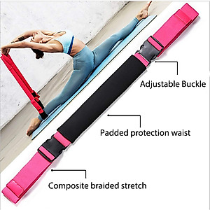 Yoga Elastic Band Waist Protection w/ Buckle Stretch Strap for Ballet Pilates Dance Workout, Arms Leg Stretcher, Kids Adults Stretching Bands Cheer Flexibility Fitness Gym Physical Therapy (Rose)