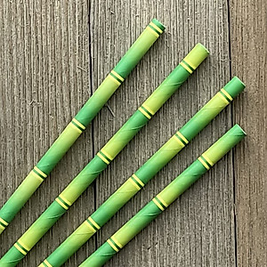 Bamboo Print Paper Straws - Green - Luau Party Supply - 7.75 Inches - 100 Pack