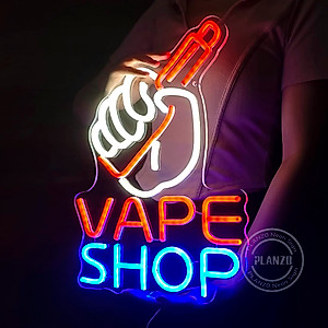 Planzo VAPE Shop Neon Sign for Smoke Shop LED Light Up E-cigar Business Store Sign Logo Wall Decor Neon Night Light Birthday Christmas Dad Husband Gift 5V 15.75"
