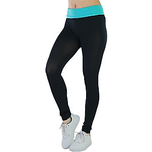 ToBeInStyle Women's Fold Over Yoga Leggings - Mint-Black - One Size