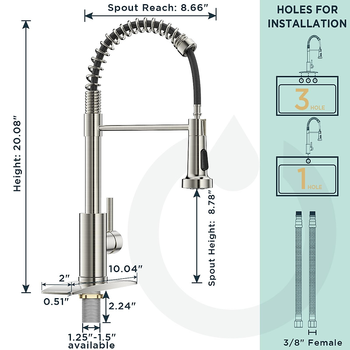 FORIOUS Kitchen Faucet with Pull Down Sprayer, Brushed Nickel Stainless Steel Kitchen Faucet, Utility Single Handle Spring Sink Faucets 1 or 3 Hole, Kitchen Faucets for Farmhouse Camper Laundry Rv Bar