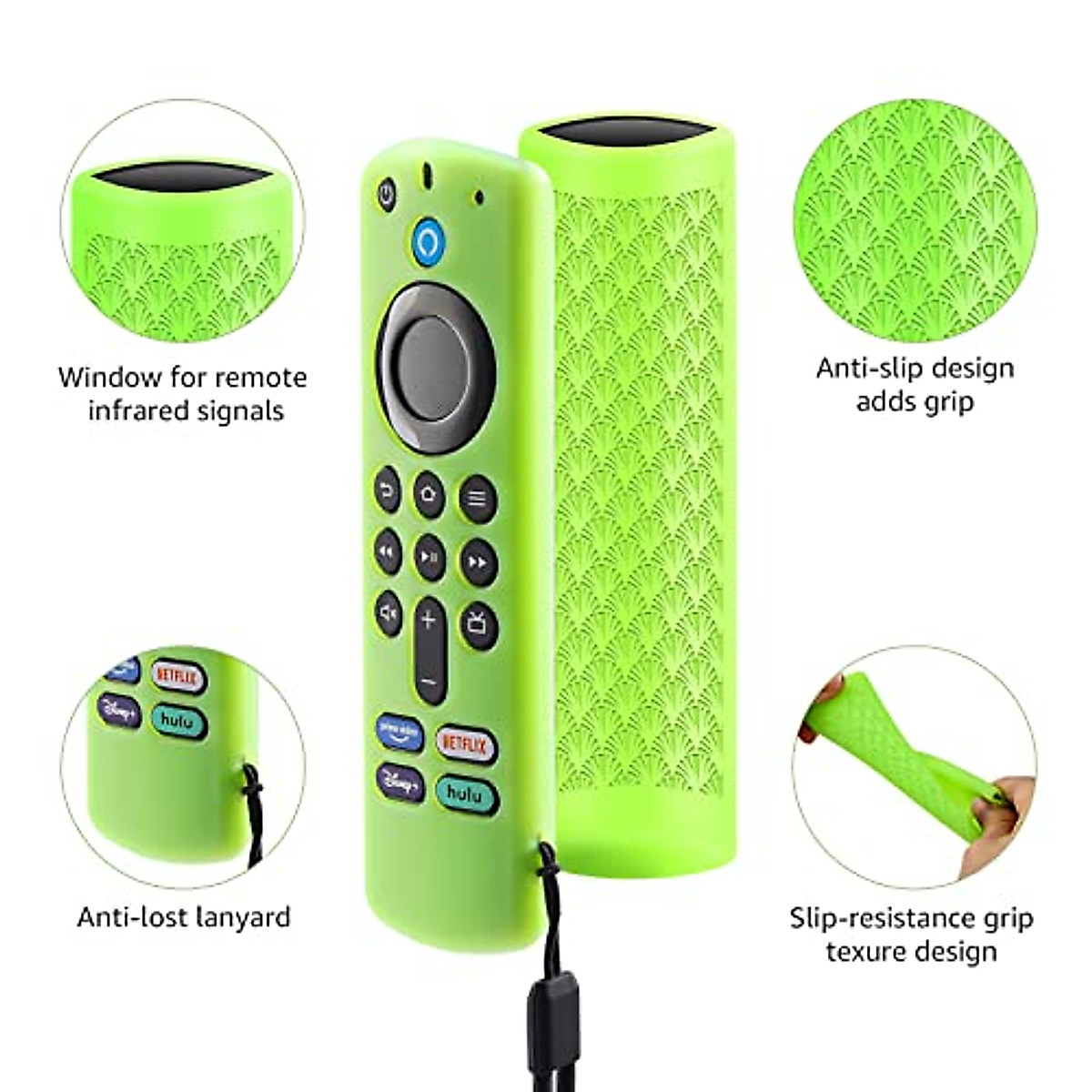 3 Pack Fire Stick Remote Cover, Silicone Remote Case for 2021 Fire TV Stick 4K Max/Alexa Voice Remote 3rd Gen, Anti Slip Silicone Protective Case with Lanyard(Glow Blue & Glow Green & Red)