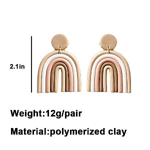 Bohemian Layered Polymer Clay U Shape Rainbow Earrings Lightweight Statement Thick Chunky Rainbow Handmade Ceramic Clay Dangle Earrings for Women Birthday Jewelry Gift-E brown