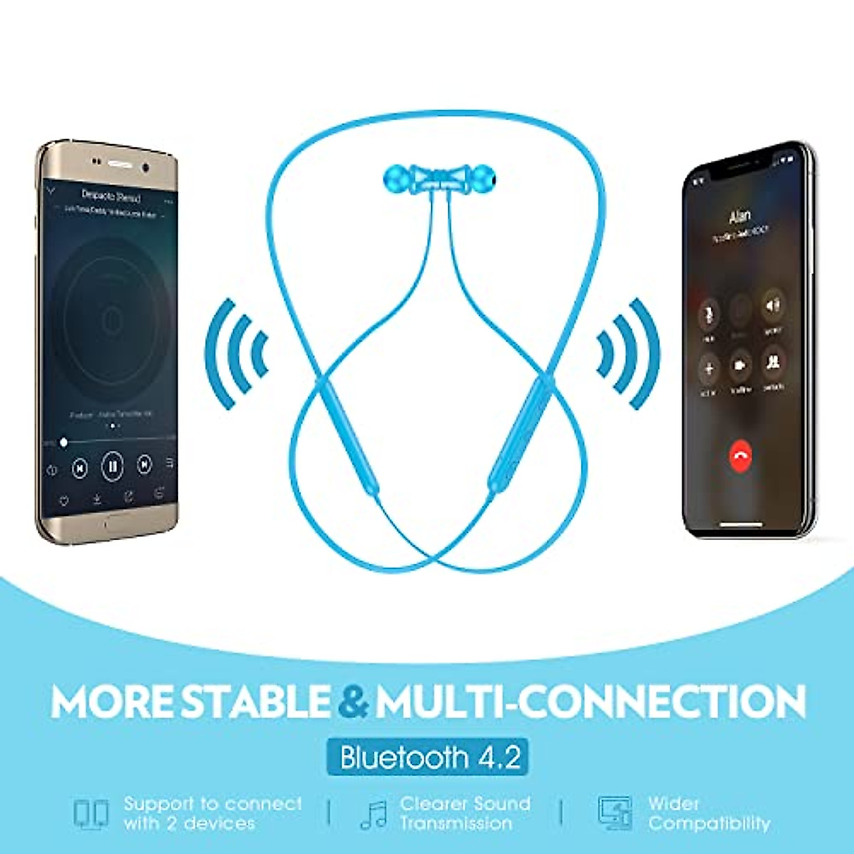 KLOKOL Bluetooth Headphones Neckband 20Hrs Playtime V5.0 Wireless Headset Sport Noise Cancelling Earbuds w/Mic for Gym Running Compatible with iPhone Samsung Android