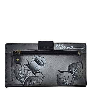 Anna by Anuschka Women’s Hand-Painted Genuine Leather Two Fold Wallet - Romantic Rose Black