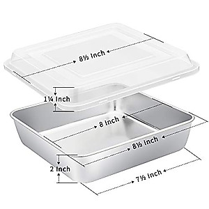 E-far 8 x 8-Inch Baking Pan with lid, Square Cake Brownie Baking Pans Stainless Steel Bakeware Set of 2, Non-toxic & Healthy, Easy Clean & Dishwasher Safe - 4 Pieces(2 Pans + 2 Lids)