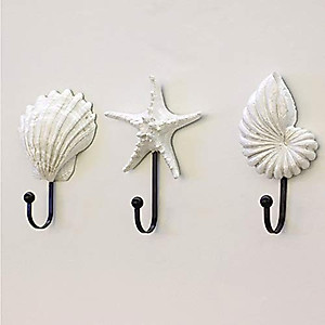 Sea Shell Wall Hook Hangers, Vintage Seashell Coat Hook Hanger, 3pcs/Set Resin Hanger Decorative Hooks, Coastal Theme Beach House Decor