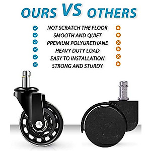 Office Chair Wheels 10mm Stem-ONLY Compatible With IKEA Chairs (Set of 5)- 2.5 inch Chair Wheels Replacement Polyurethane Protection Your Hardwood Floors Without Any Chair Mats(3/8" x 7/8" Stem)