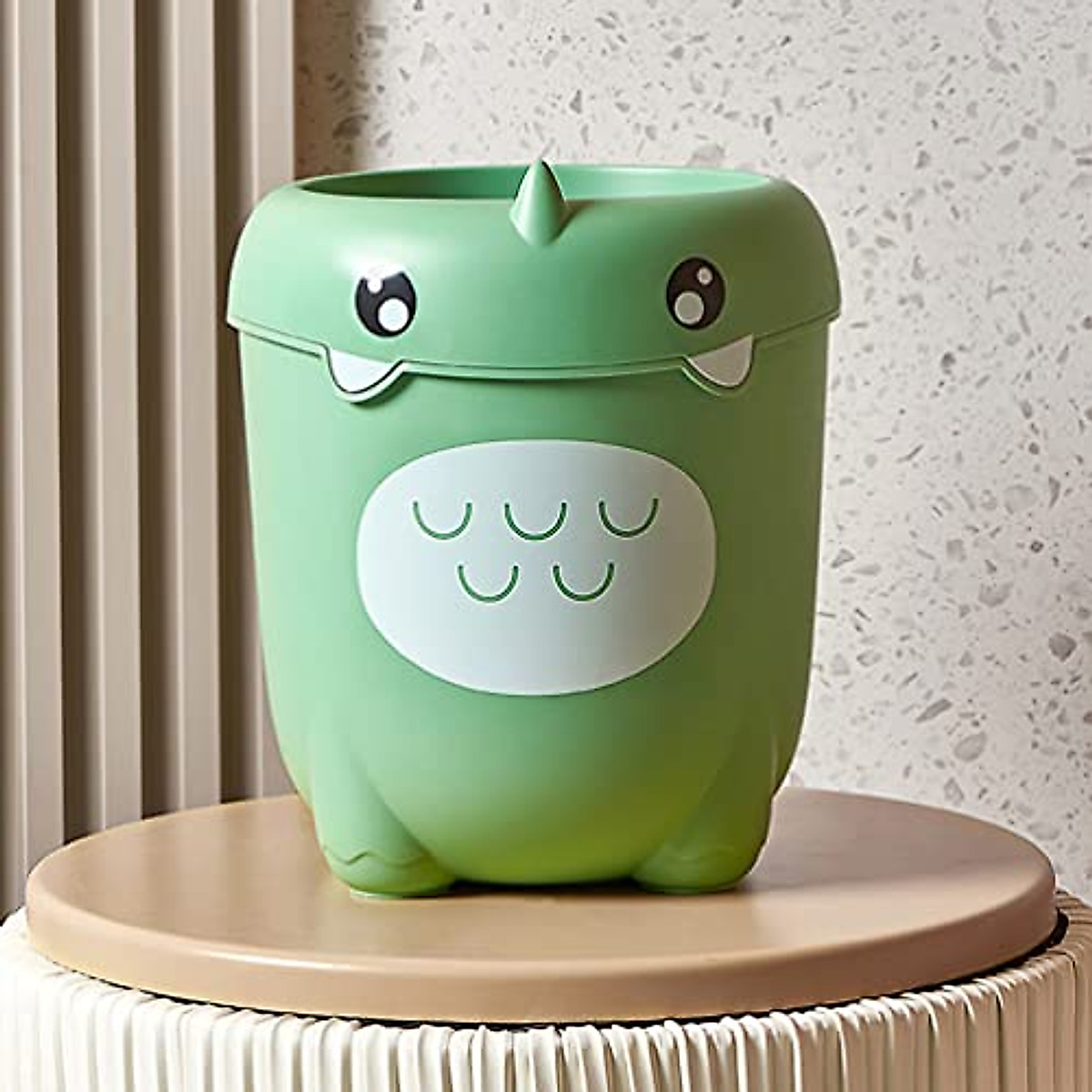 FOMIYES Plastic Garbage Can Dinosaur Trash Can Cartoon Garbage Bin Waterproof Wastebasket Garbage Waste Basket with Pressure Ring for Home Kitchen Bathroom Light Green
