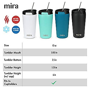 MIRA 2 Pack of 12 oz Stainless Steel Insulated Coffee Travel Mug for Coffee, Tea - Press Lid Tumbler - Vacuum Insulated Coffee Thermos Cup Keeps Hot or Cold - Black