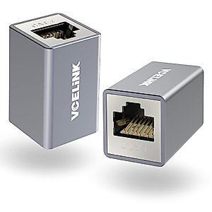 VCELINK Cat7 Ethernet Coupler Female to Female, Shielded RJ45 Coupler PoE Cable Extender for Cat7/Cat6a/Cat6/Cat5e Network Cable, RJ45 Inline Coupler Silver Grey 2-Pack