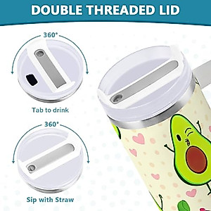 Cute Avocado Beige Insulated Stainless Steel Tumblers with Handle and Straw Lid for Water, Tumbler Insulated 30 OZ / 0.89 L