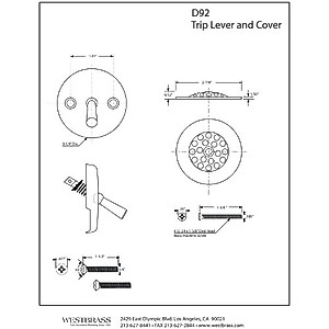 Westbrass R92-62 3-1/8" Trip Lever Tub Trim Set with 2-Hole Overflow Faceplate, Matte Black