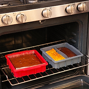 NuWave Silicone Baking Kit with 8x8-inch Baking Pan, Removable Divider Insert & Reusable Cupcake Liners,Gray/Red